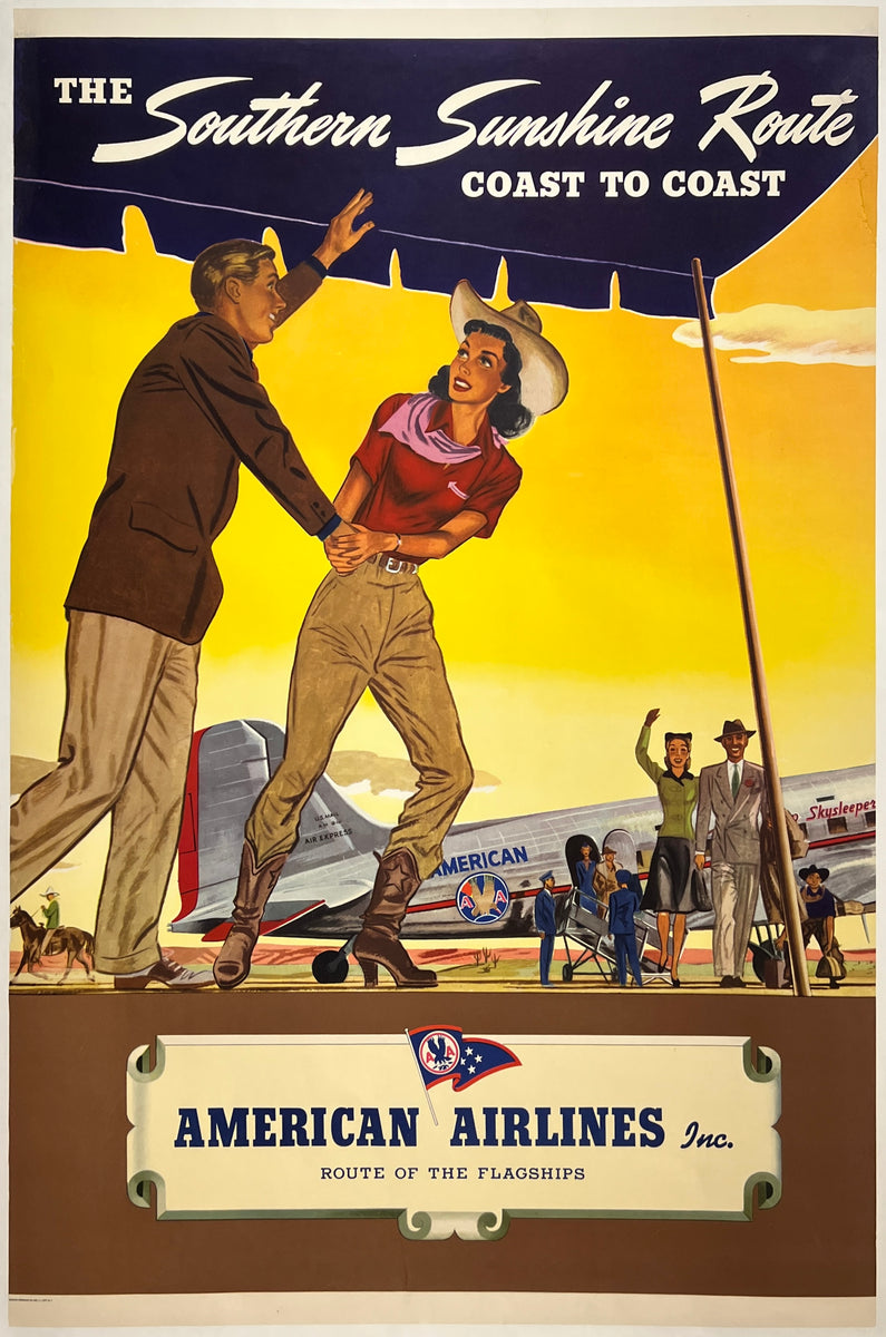 AMERICAN AIRLINES Poster THE SOUTHERN SUNSHINE ROUTE - COAST TO COAST ...