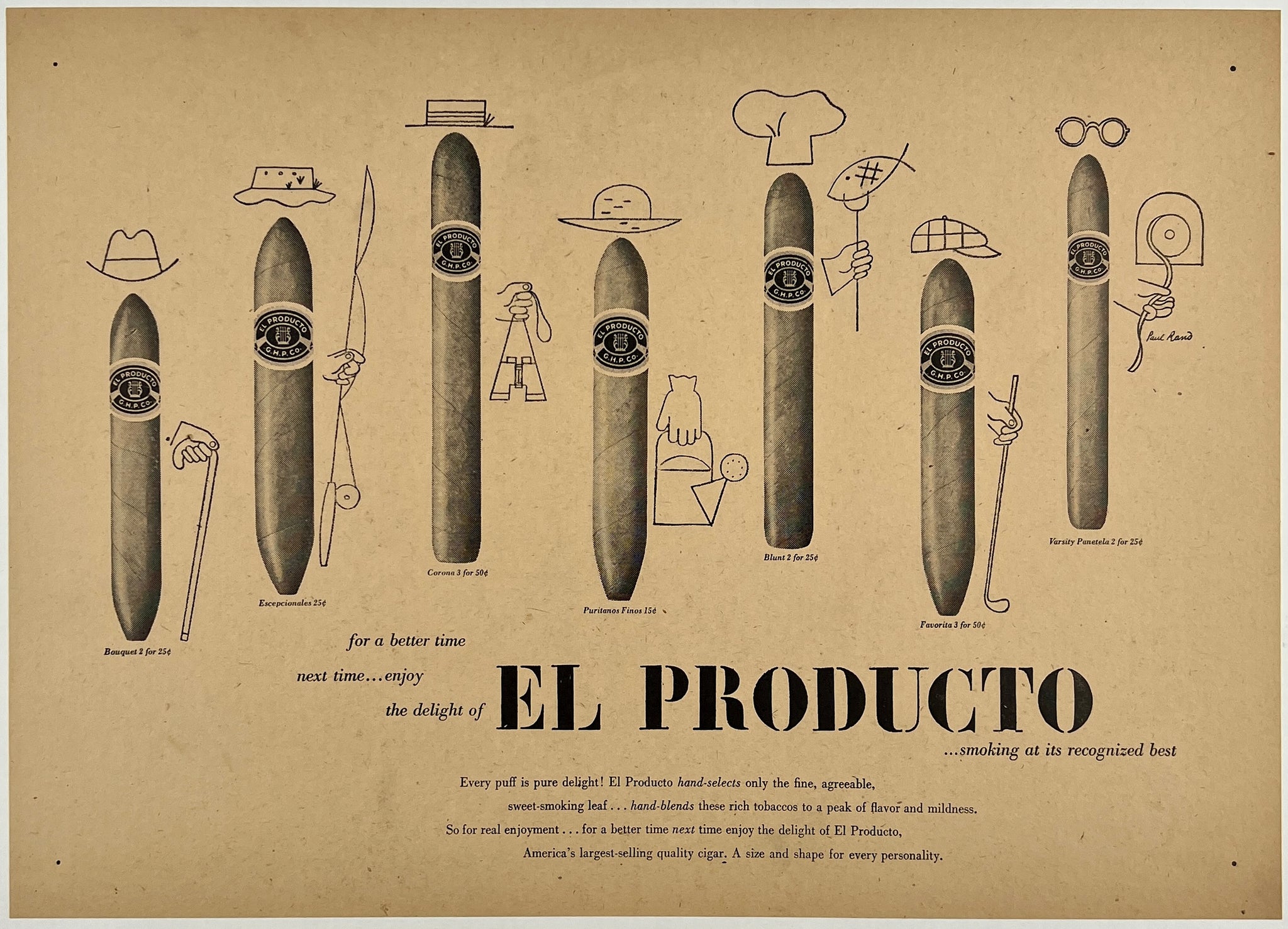 EL PRODUCTO CIGARS Poster SMOKING AT ITS RECOGNIZED BEST - Paul Rand ...