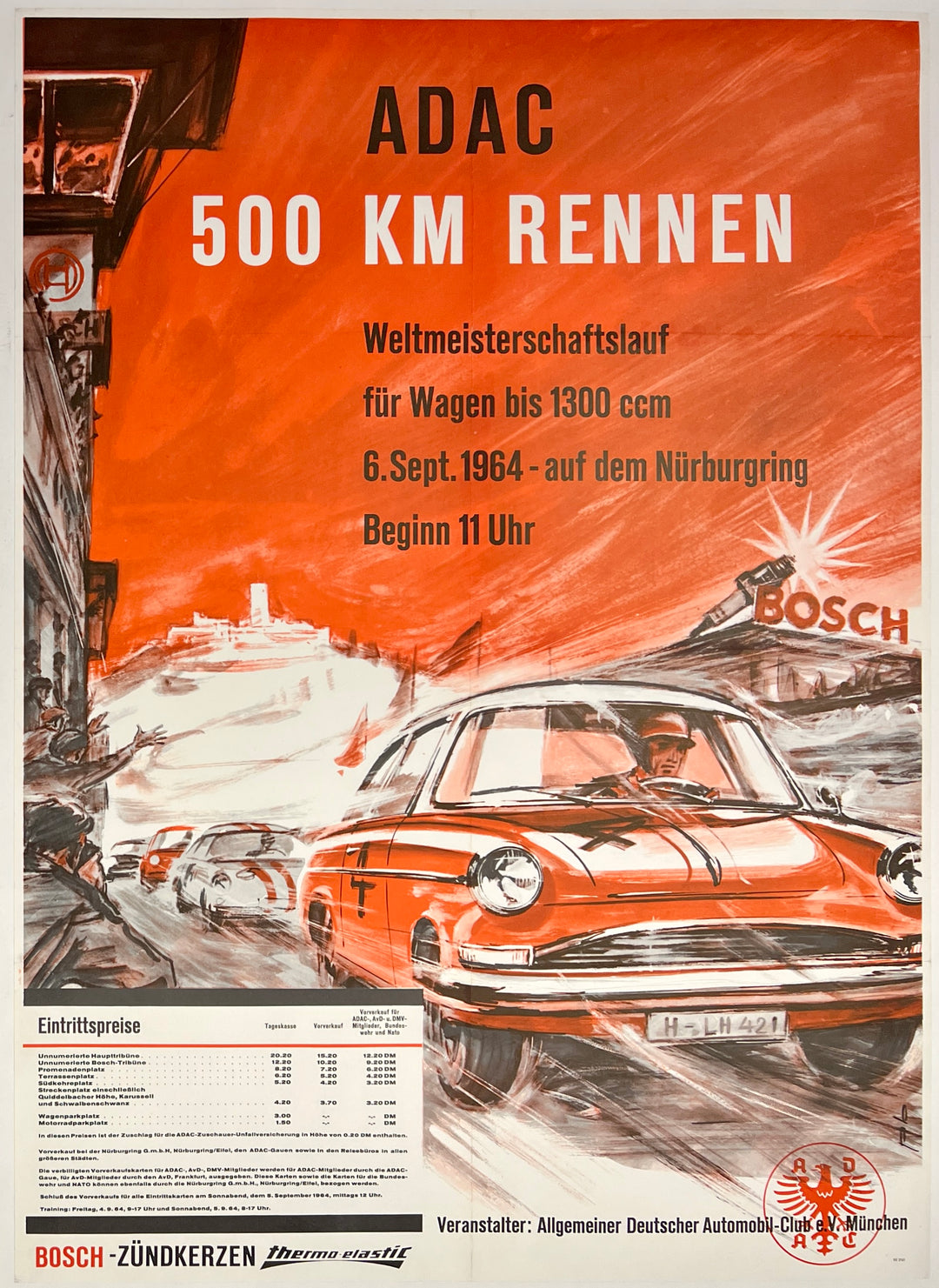 ADAC 500 KM RENNEN NURBURGRING 1964 Original Vintage Racing Poster – CHICAGO VINTAGE POSTERS