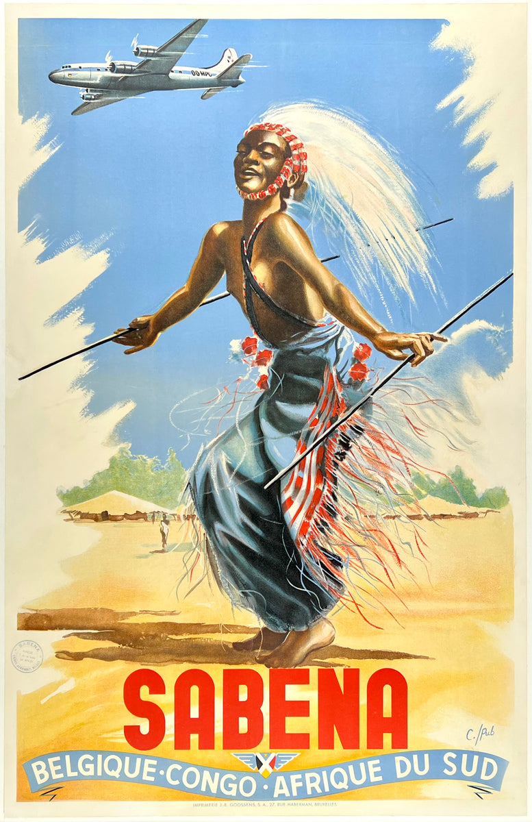 Original Vintage Poster SABENA - BELGIQUE CONGO - AFRIQUE DU SUD ...
