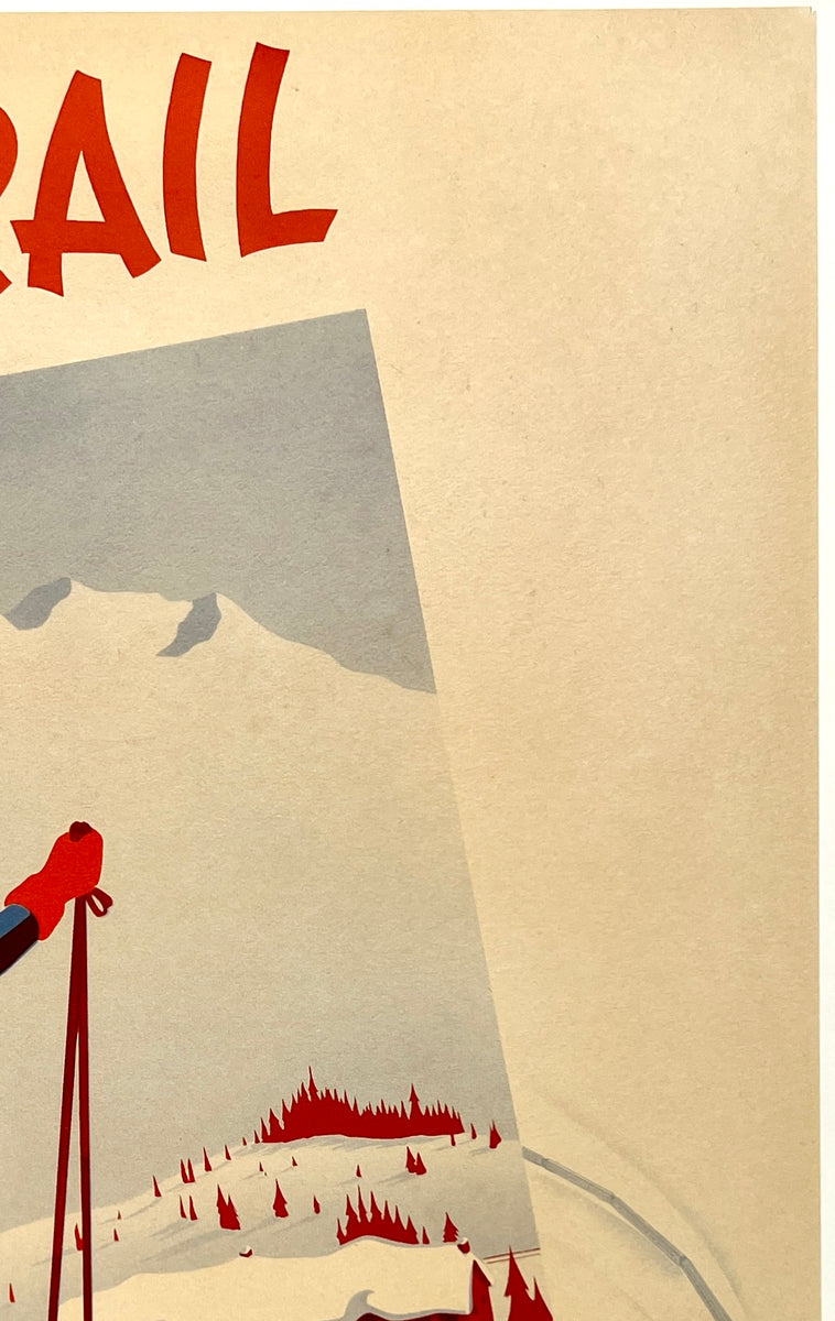 Original Vintage Poster SKI BY RAIL - RIDE THE SNOW TRAINS - SNOQUALMIE ...